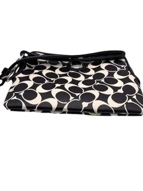 Coach | Bags | Coach Black White Signature Coated Canvas Wristlet ...